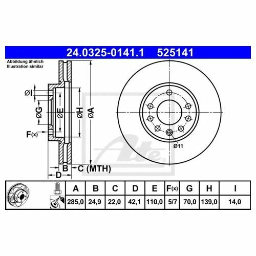 Тормозной диск передний Ate 24032501411 для Fiat Croma; Opel Signum, Vectra; Saab 9-3