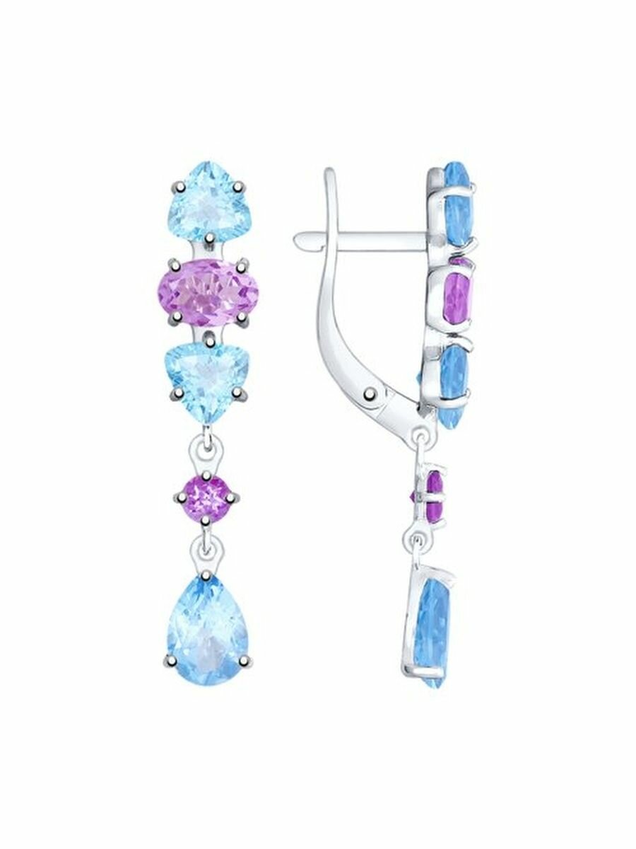 Серьги, серебро, 925 проба, родирование, аметист, топаз