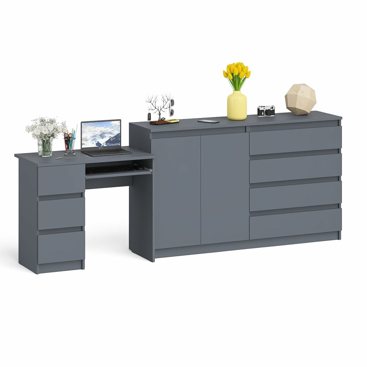 Тумба-комод СВК Мори МК11600.1 и компьютерный стол тумба левый цвет графит, 250,4х50х94 см.