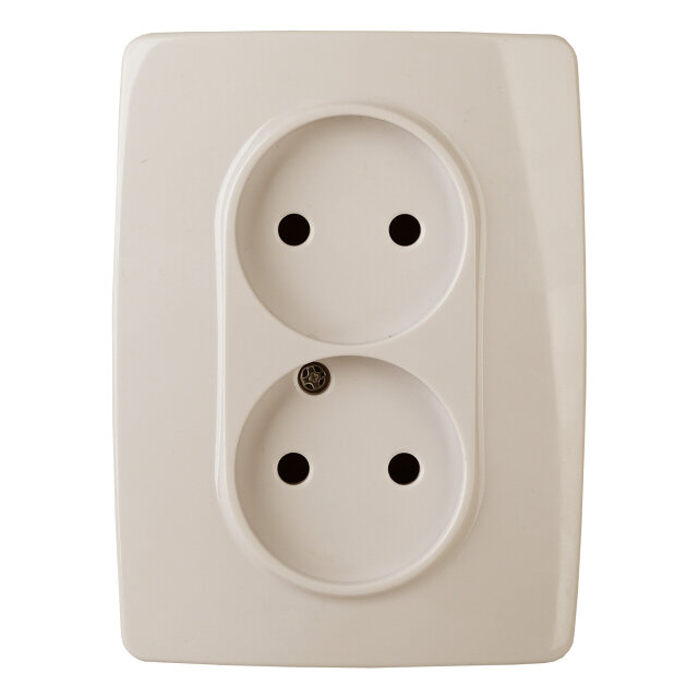 ЭРА серия 12 розетка 2 поста без заземления слоновая кость для бытовой электрики и монтажа