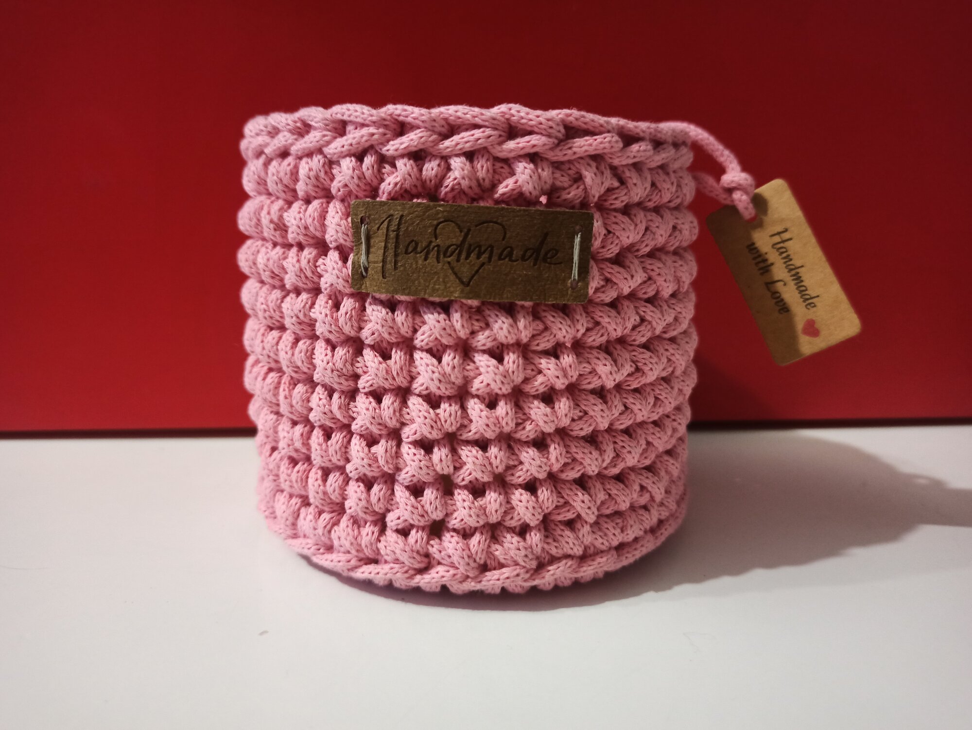 Корзина LubbiDecor для хранения "Розовый", вязаная, круглая, ручная работа, 170 мл