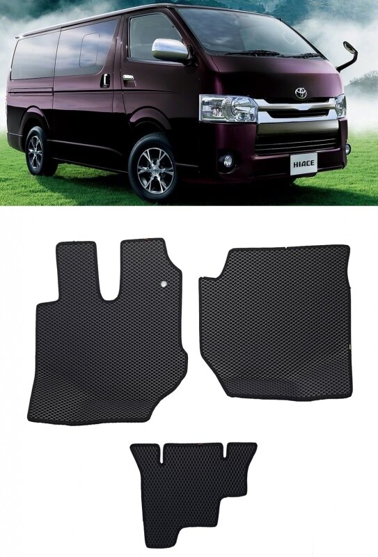 Ева коврики Toyota HiAce H200 рестайлинг 2010 -/ Ева ЭВА сота/ цвет Серый c черной окантовкой / EVA Smart / коврики в салон автомобиля Тойота