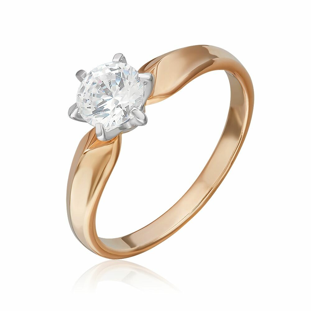 Кольцо помолвочное, комбинированное золото, 585 проба, родирование, фианит