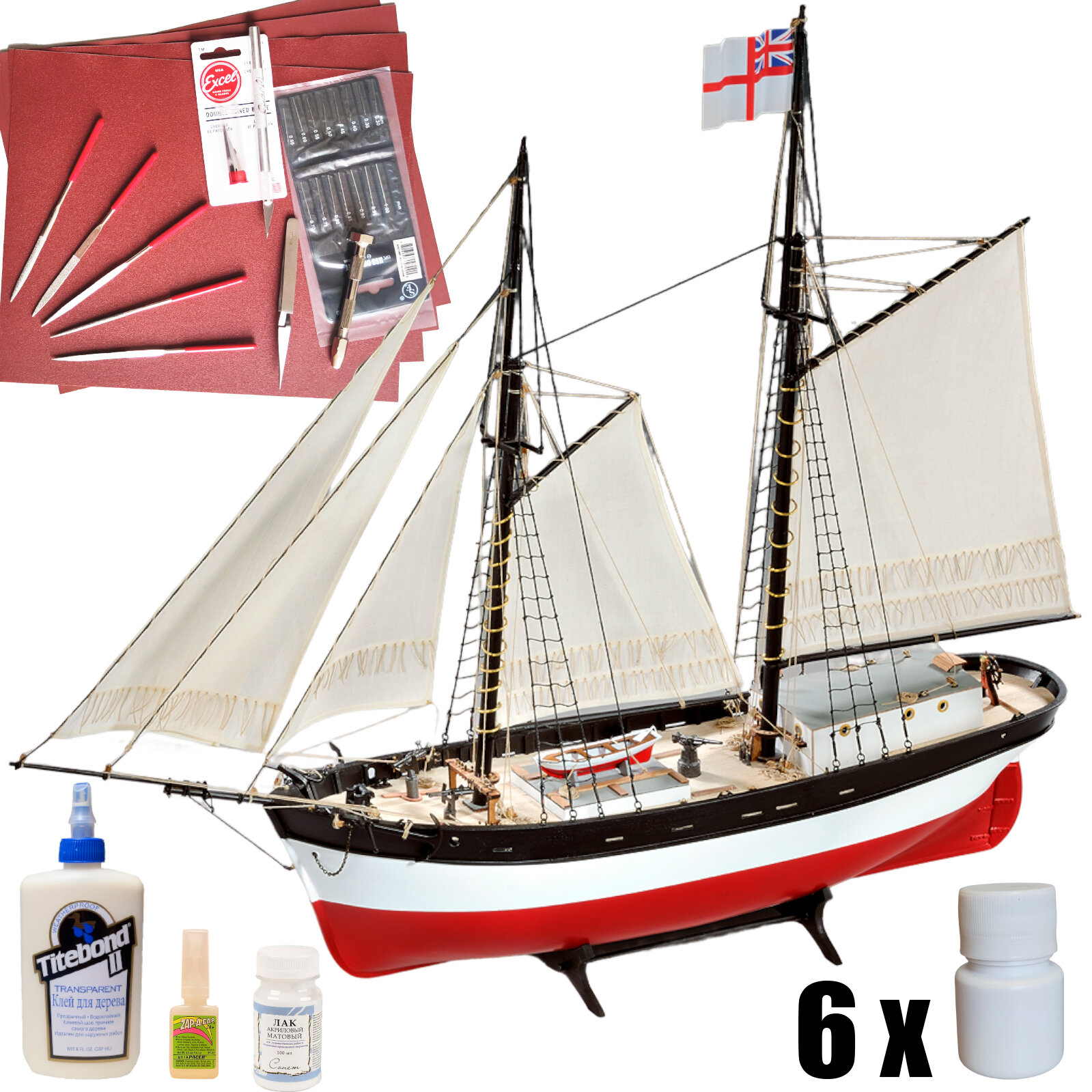 Модель начинающих Amati судно-ловушка Hunter Q-ship, 120 часов, М1:60, подарочный набор, инструменты, краски, лак, клея