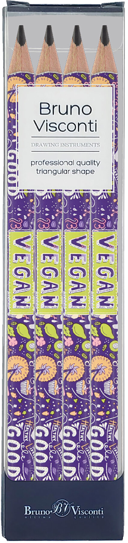 Набор чернографитовых карандашей HappyGraphix Jumbo. Веган, 4B, 4 штуки