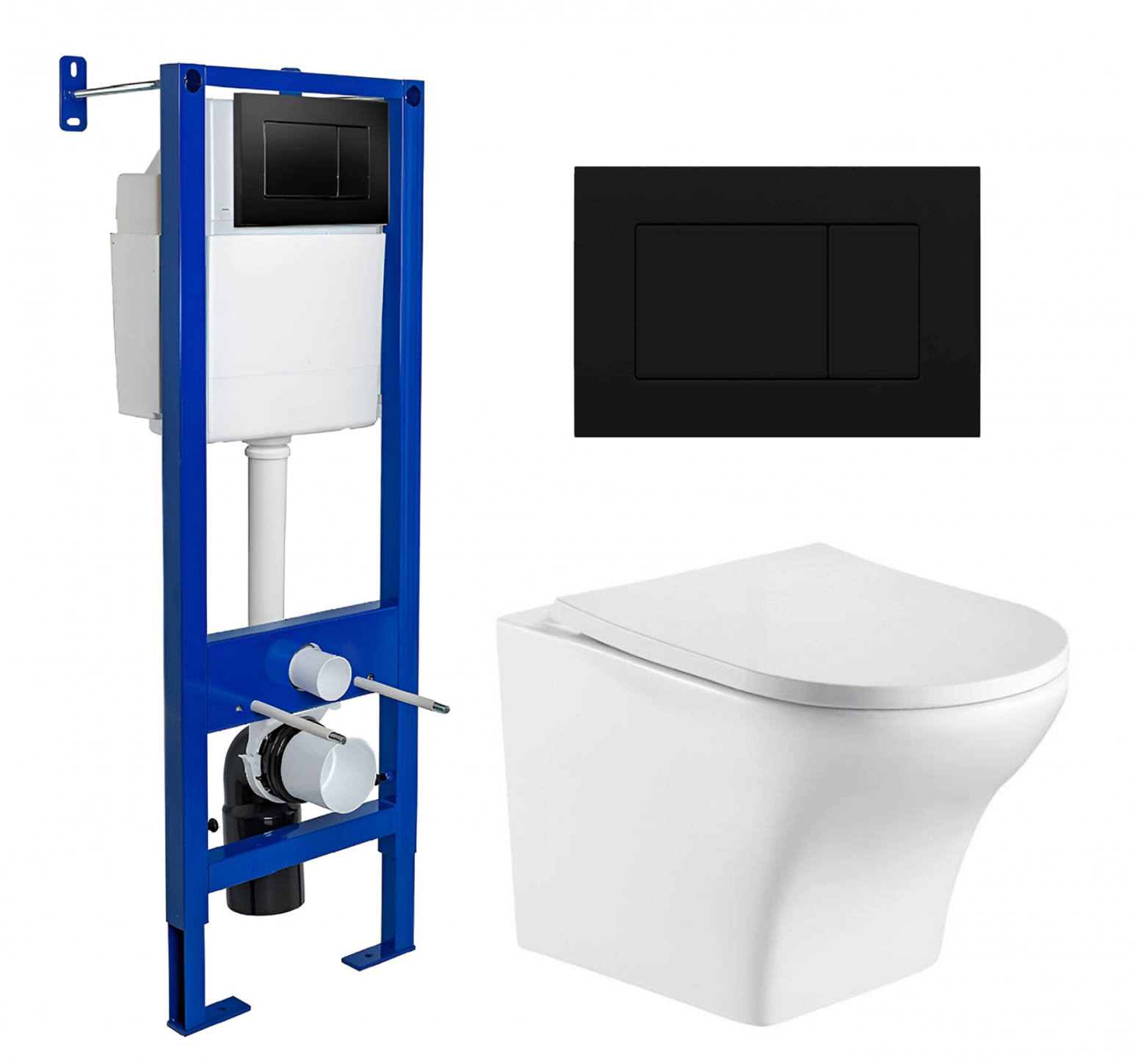 Комплект 3 в 1 инсталляция Berges Wasserhaus Atom 410 + Подвесной унитаз WeltWasser Odenbach 004 GL-WT + кнопка черная