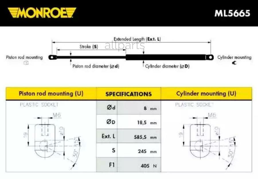 MONROE ML5665 Газовая пружина, крышка багажник