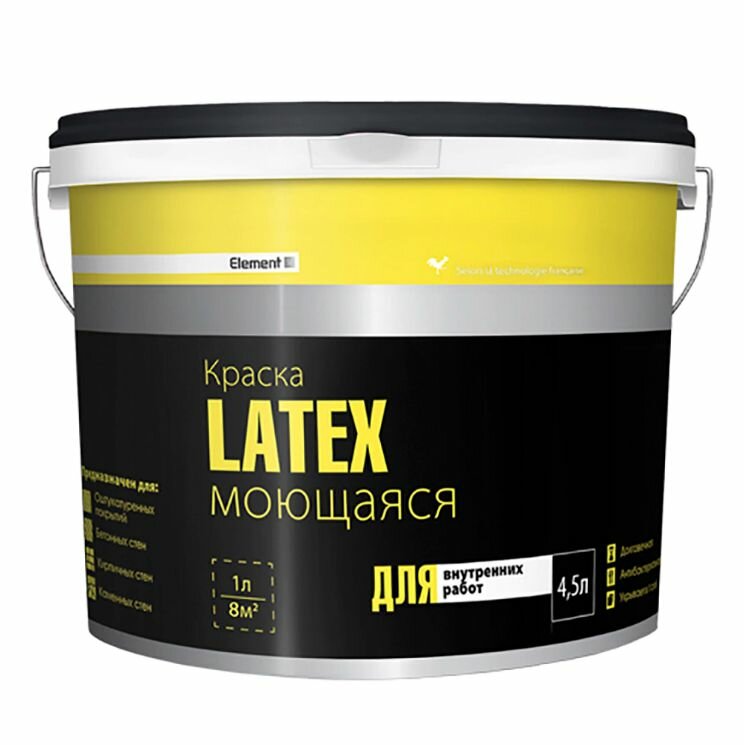 Краска моющаяся Element SE Latex белая акриловая 4,5 л