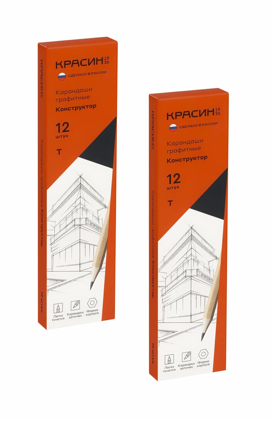 Набор 24 шт. - Карандаш ч/г Красин "Конструктор" Т (H) шестигран, заточен.