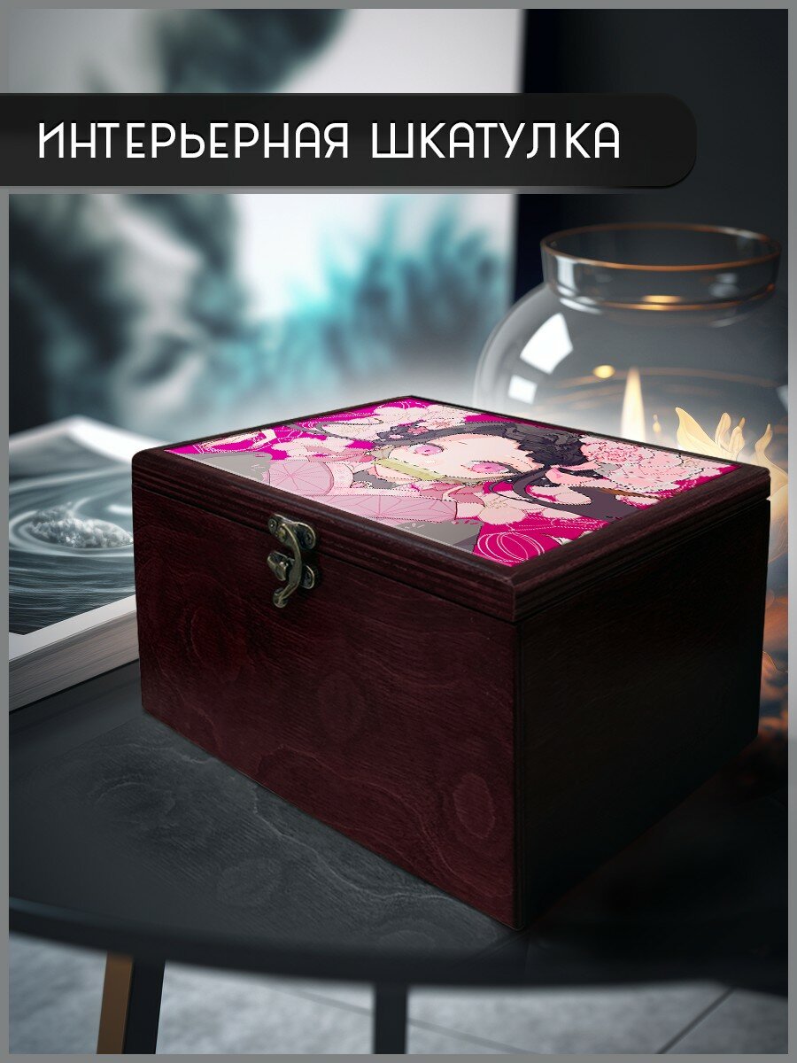 Шкатулка интерьерная вишня для украшений универсальная 22x17x12 см аниме Клинок рассекающий демонов (Незуко, Япония, эстетика, кавай) - 2033