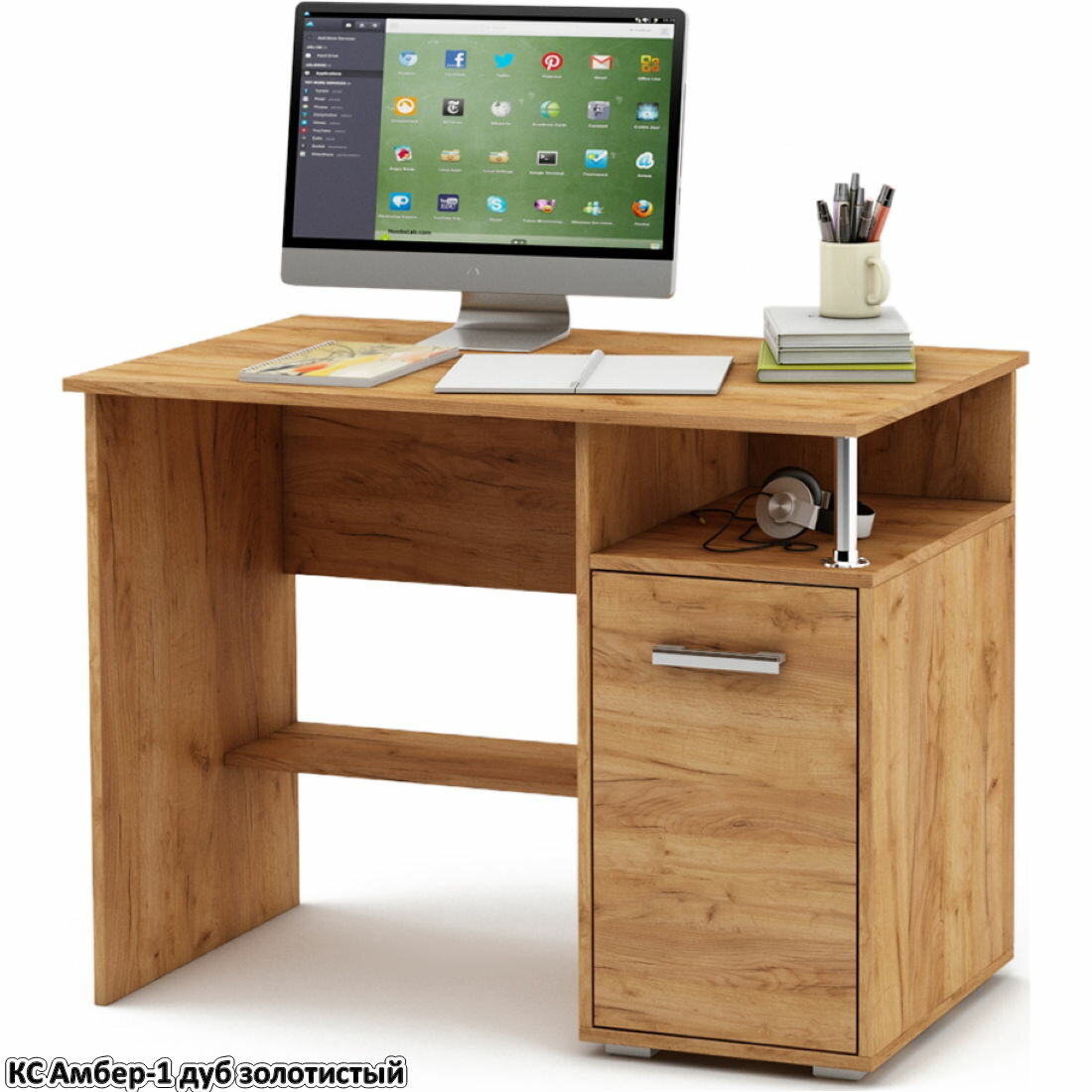 Компьютерный стол Амбер-1 Дуб-золотистый, ЛДСП, МФ Владимир VMF, 96,6х74,6х60 см.