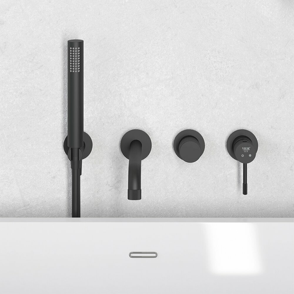 Однорычажный смеситель для ванны встраиваемый Vieir с коротким литым изливом V403532-C черный