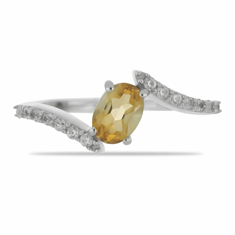 Кольцо, серебро, 925 проба, родирование, циркон, цитрин