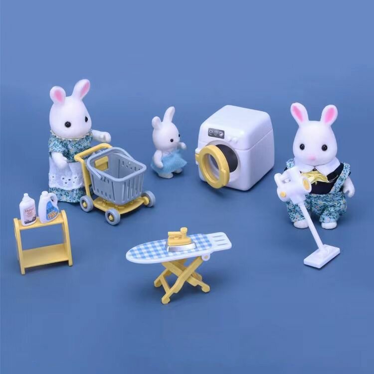 Мебель для кукол, Комплект белья, 8 шт, стиральная машина, тележка, гладильная доска, Аксессуары для кукол, Sylavnian Families Игровой набор