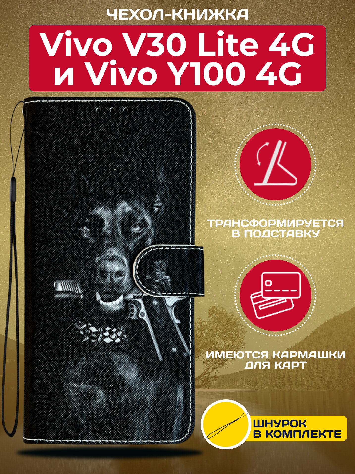 Чехол книжка wallet case на Vivo V30 Lite 4G и Y100 4G / Виво В30 Лайт 4G и У100 4G с рисунком (Доберман)
