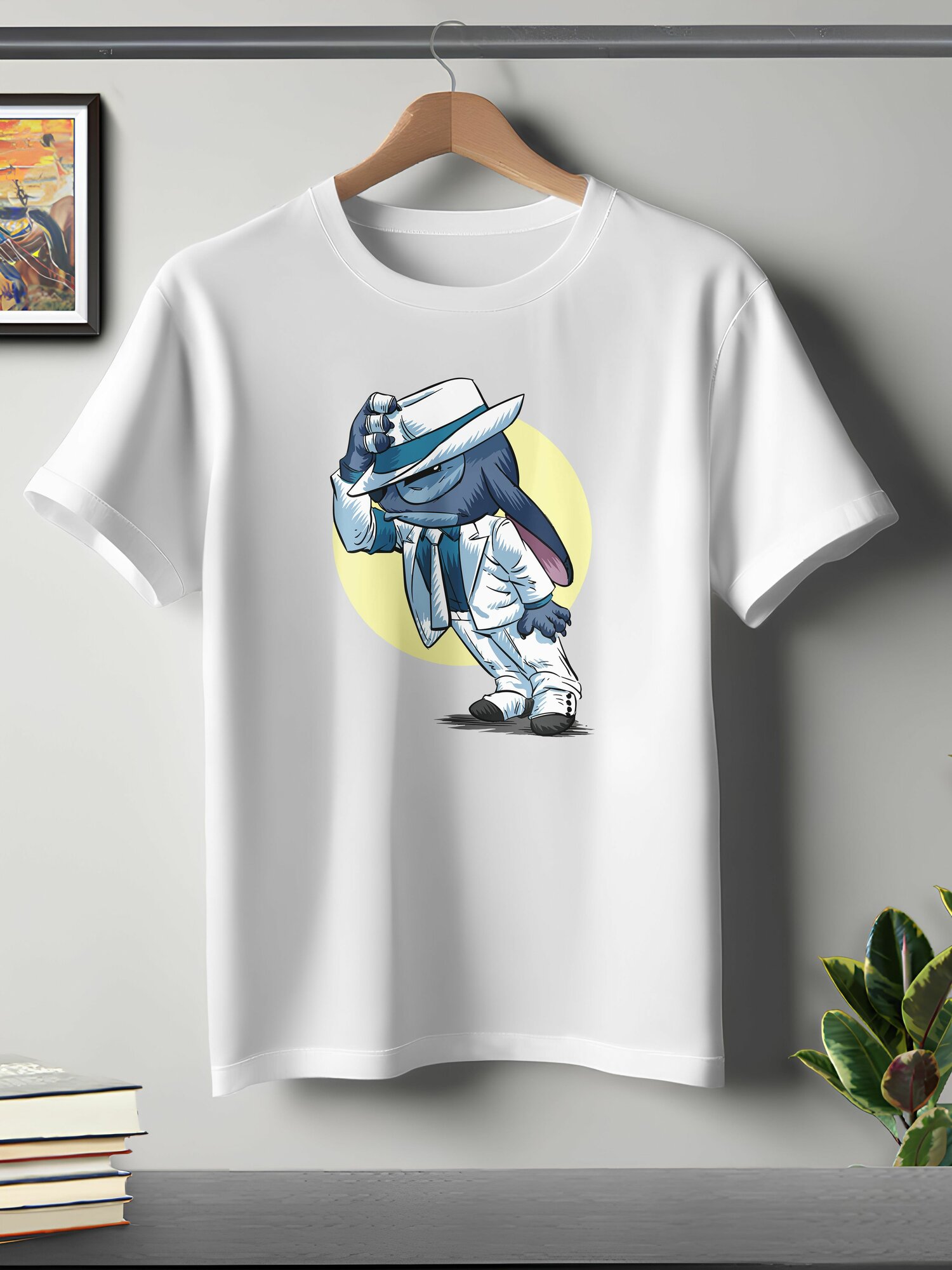 Футболка  Детская ONEQ 128 (8-9) размер с принтом Стич-Майкл Джексон, белая