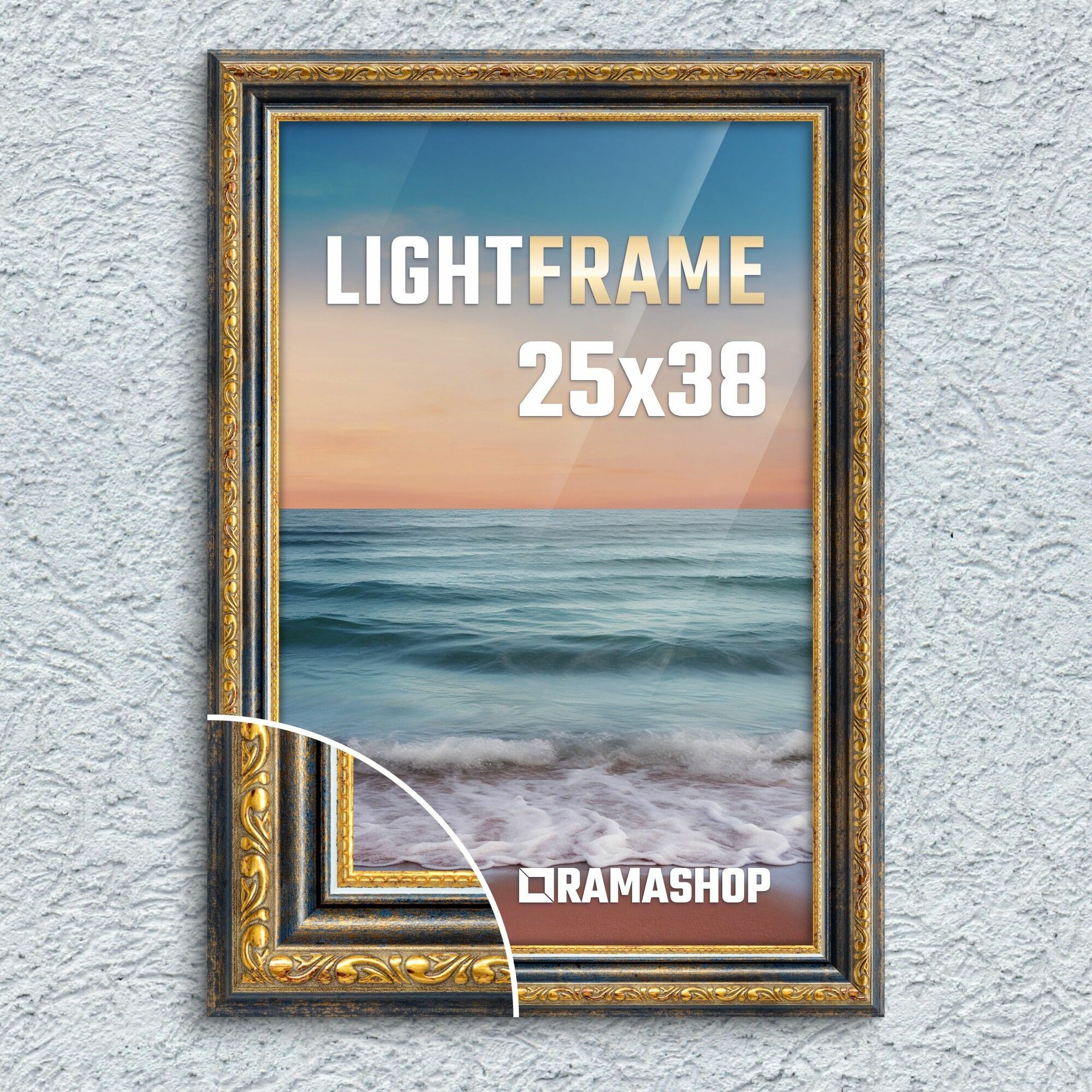 Рамка для фото 25х38 см, серия "Light Frame", фоторамка багетная. Синий, классический профиль 32х24 мм. Пластик