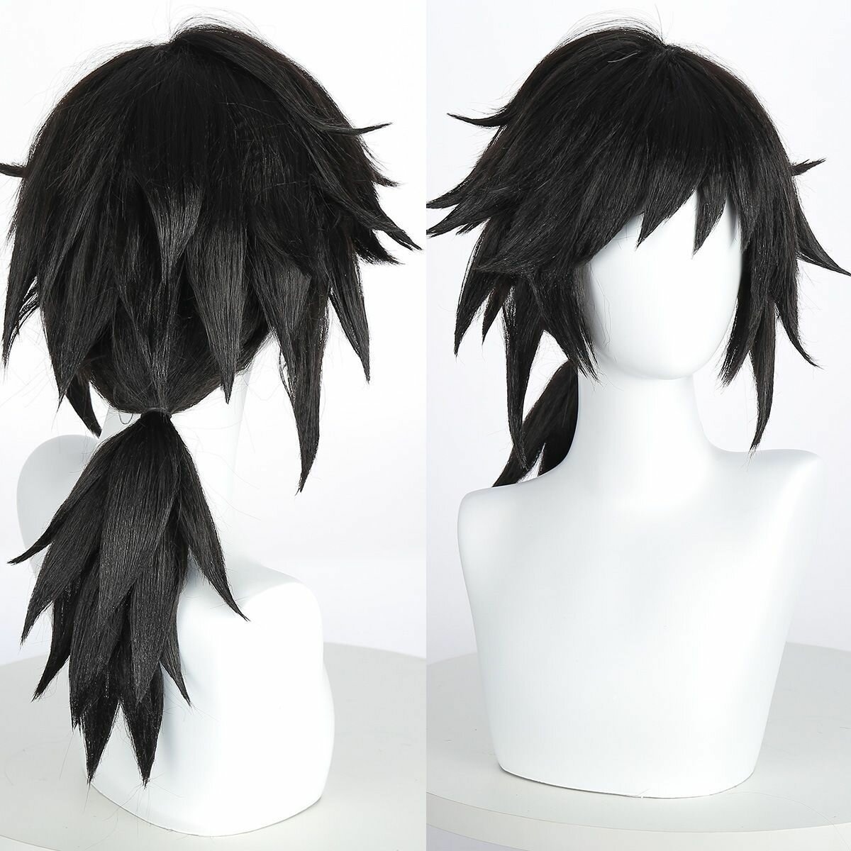 Парик для косплея Аниме Клинок, рассекающий демонов Гию Томиока Tomioka Giyuu / Черный