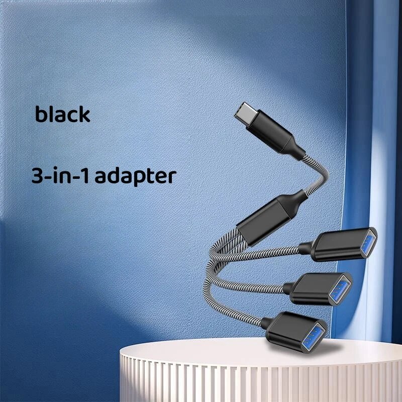 Адаптер 3 в 1 с USB C на USB 2,0 OTG, Переходник USB C для Macbook Pro iPad Samsung USB на 3 порта USB, адаптер передачи данных Type C 3 in 1 Black