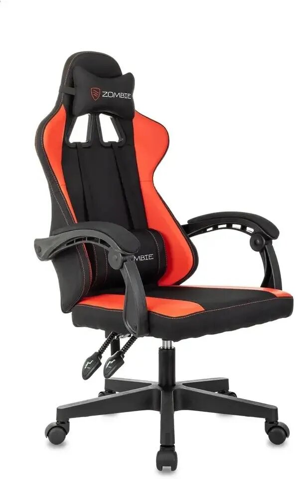 ZOMBIE RUDGER RED / Кресло игровое ZOMBIE Rudger, на колесиках, ткань/экокожа, черный/красный [zombi