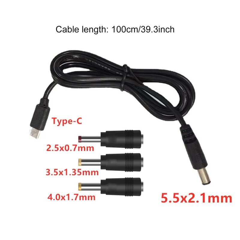 Кабель питания USB C 5В, 100см, 5.5x2.1мм, Цвет: A