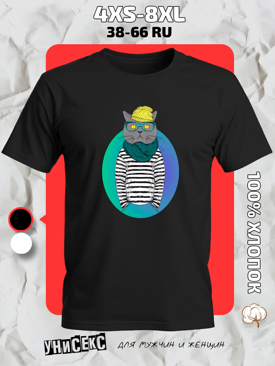 Футболка с принтом кот в тельняшке