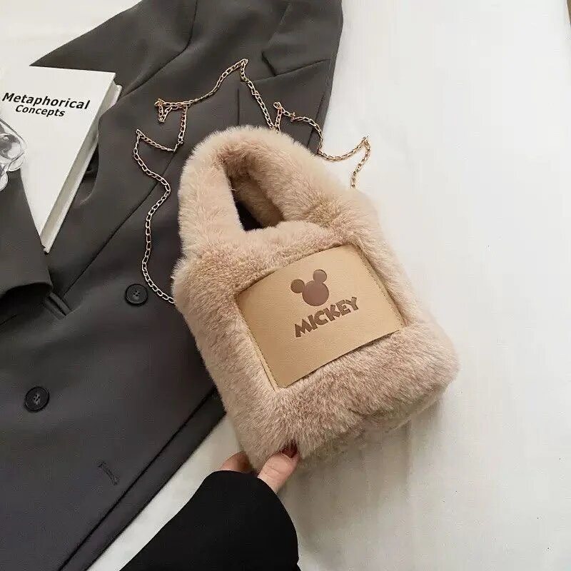 Фланелевая женская модная сумка с рисунком Микки, плюшевые милые сумки, мягкая пушистая сумка на ощупь, осенне-зимние пушистые сумки-ведра для девочек Crossbody Bag 1-M
