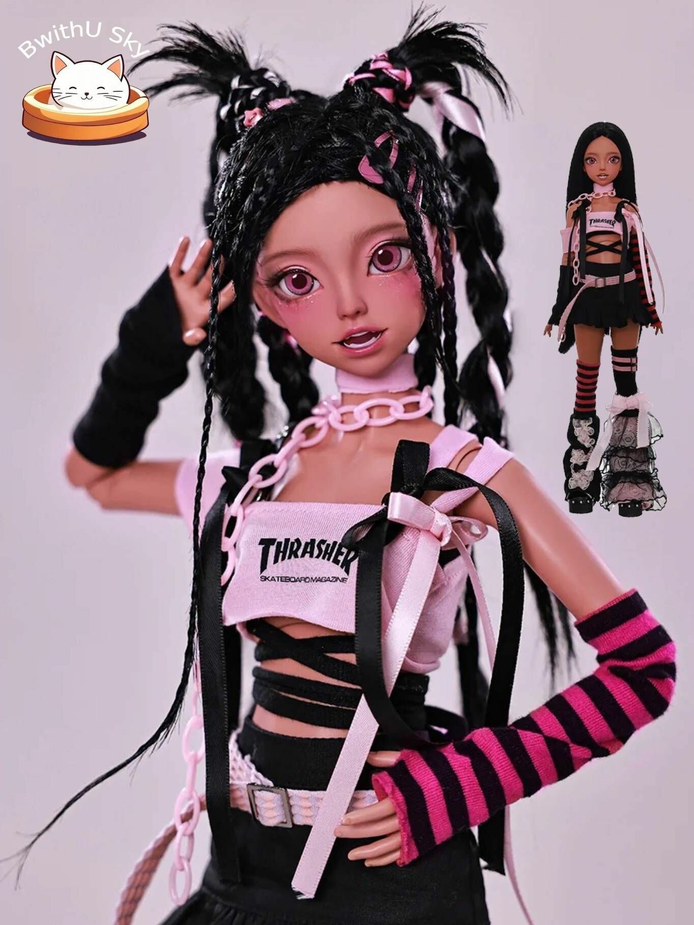 BwithU Emery Bjd1 / 4 Розовые рок - заклепки в стиле Y2K DreadlocksСферическая кукла