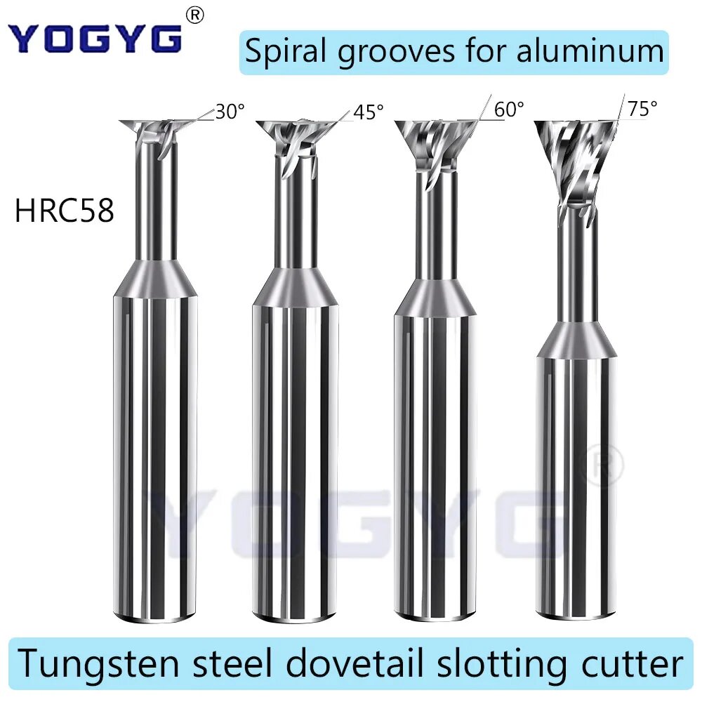 HRC58 Твердосплавная фреза «ласточкин хвост» 30 45 60 75 градусов 1 мм-20 мм Концевые фрезы из вольфрамовой стали Фрезы для фаски для алюминия Angle 45, 2xD1x4xD4x50x4T