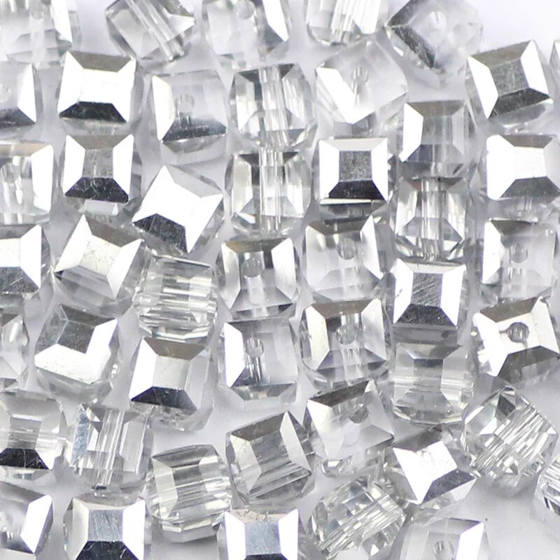 YHBZRET Квадратные бусины из австрийского хрусталя 6 мм 50 шт Half silver