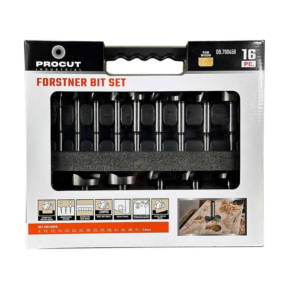 Набор, HSS, свёрл форстнера HSS 16 шт (6;10;12;16;20;22;25;28;32;35;38;41;45;48;51;54), 3/8 дюйма PROCUT DB.700450