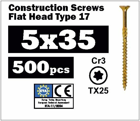 Конструкционный саморез по дереву 5х35 потай, TX25, (500 шт)