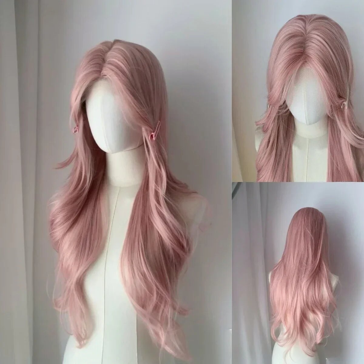 Синтетический парик SNQP розовый длинный прямой pink wave