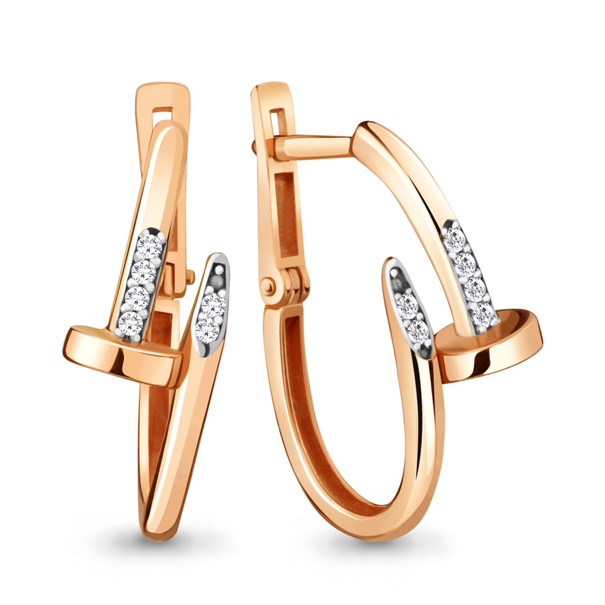 Серьги, серебро, 925 проба, золочение, фианит