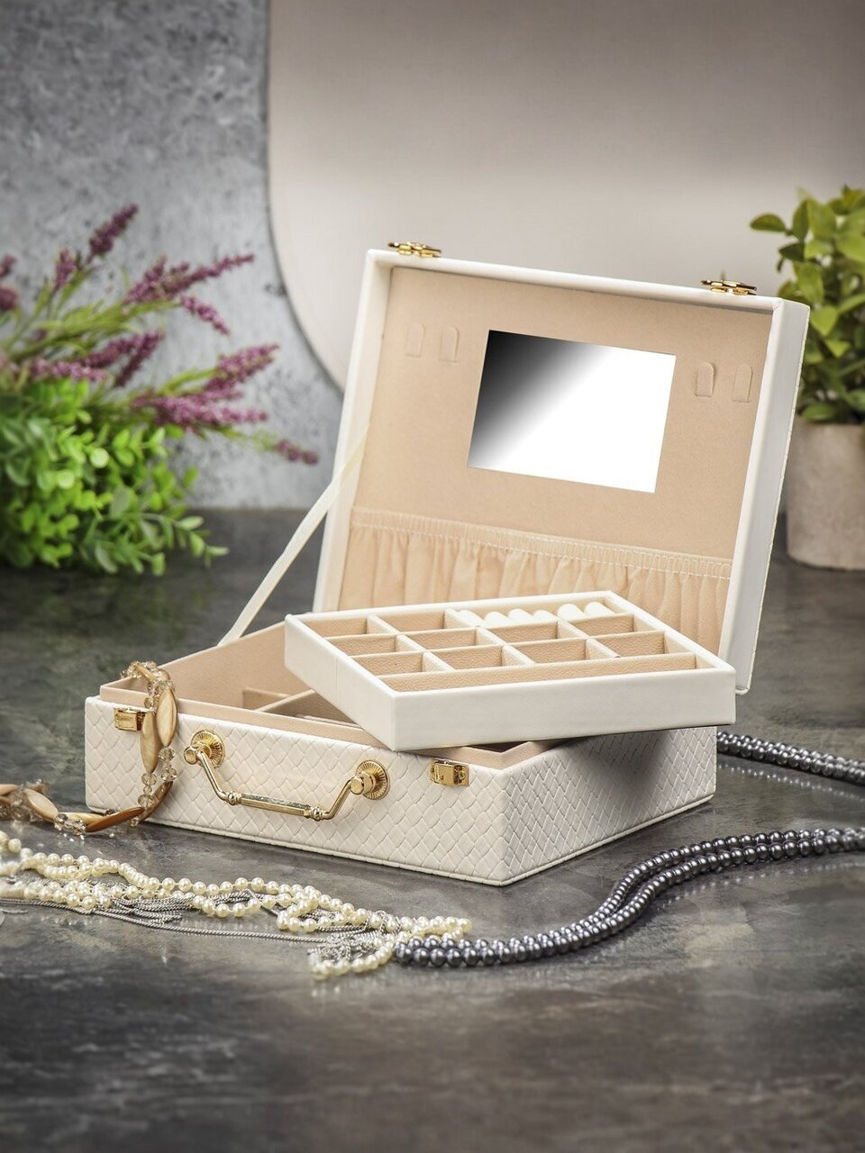 Шкатулка для украшений, полимер, 23х18х8 см, белая, Y4-8831