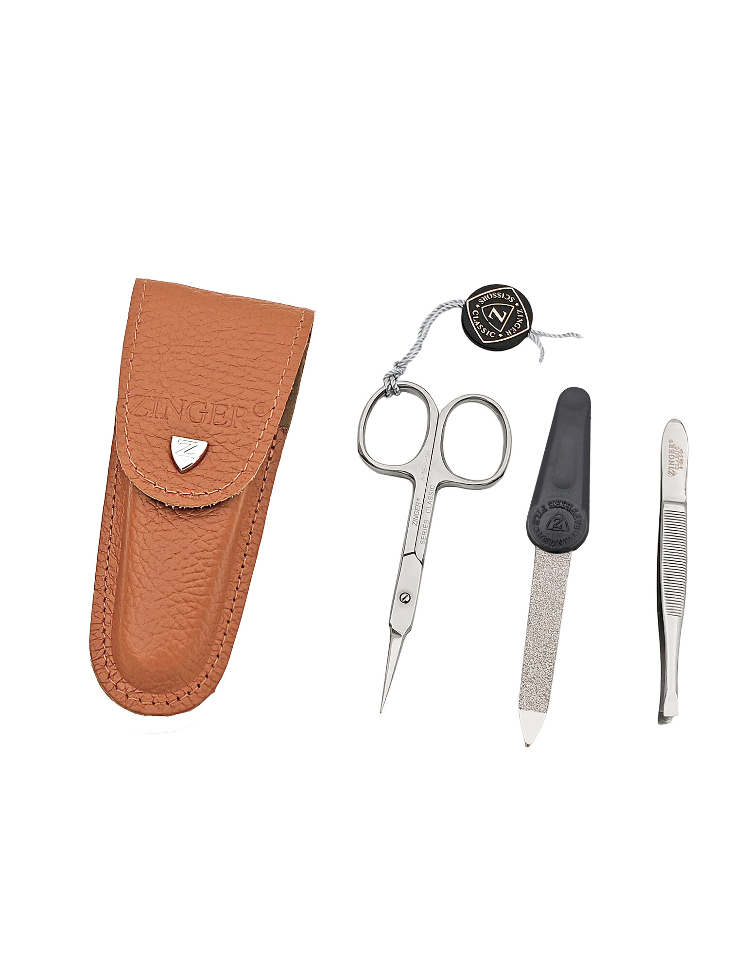 Маникюрный набор Zinger MS-Z3, натуральная кожа, 3 предмета, серебристый/оранжевый