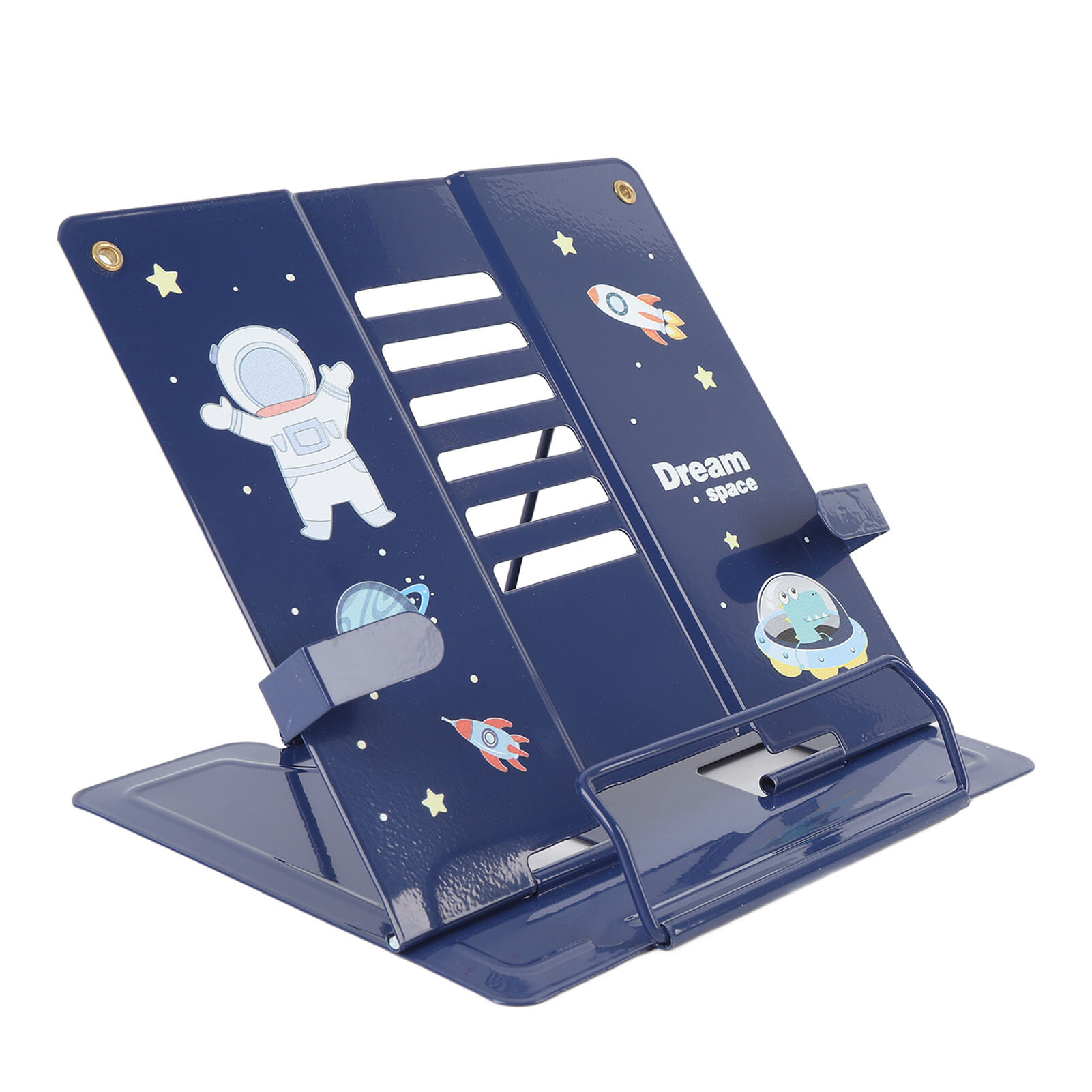 Держатель для книг Настольный стенд для чтения Стабильная металлическая стальная пластина Регулируемая для планшетов Телефоны Шаблон космонавта Синий