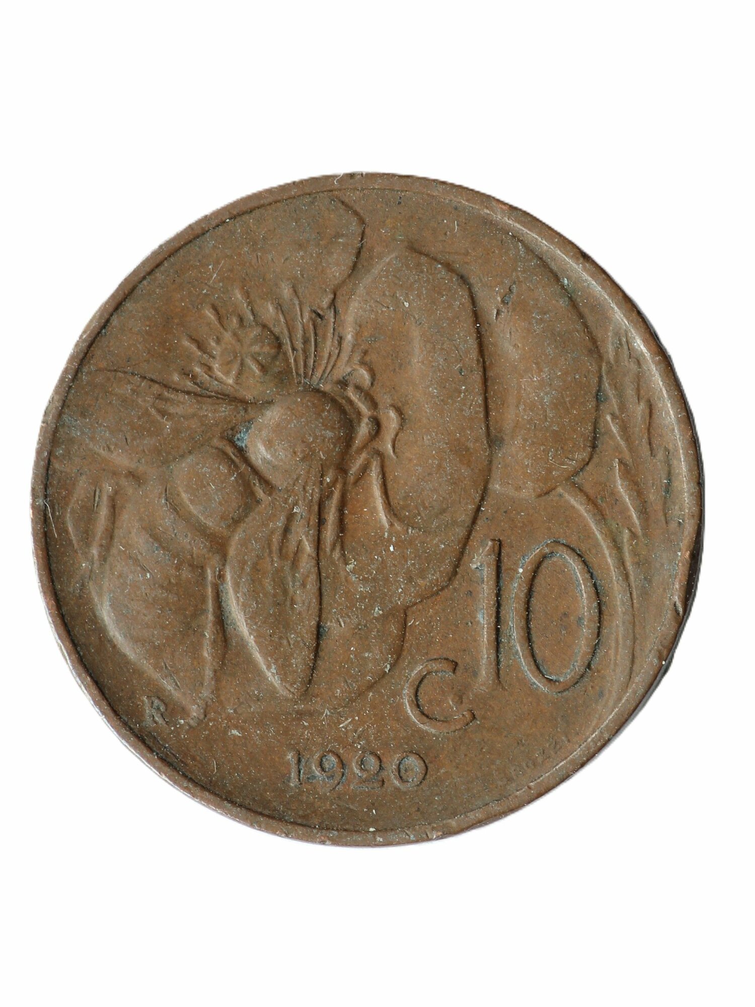 Подлинная монета Италия 10 чентезимо 1920 Виктор Эммануил III отличная!