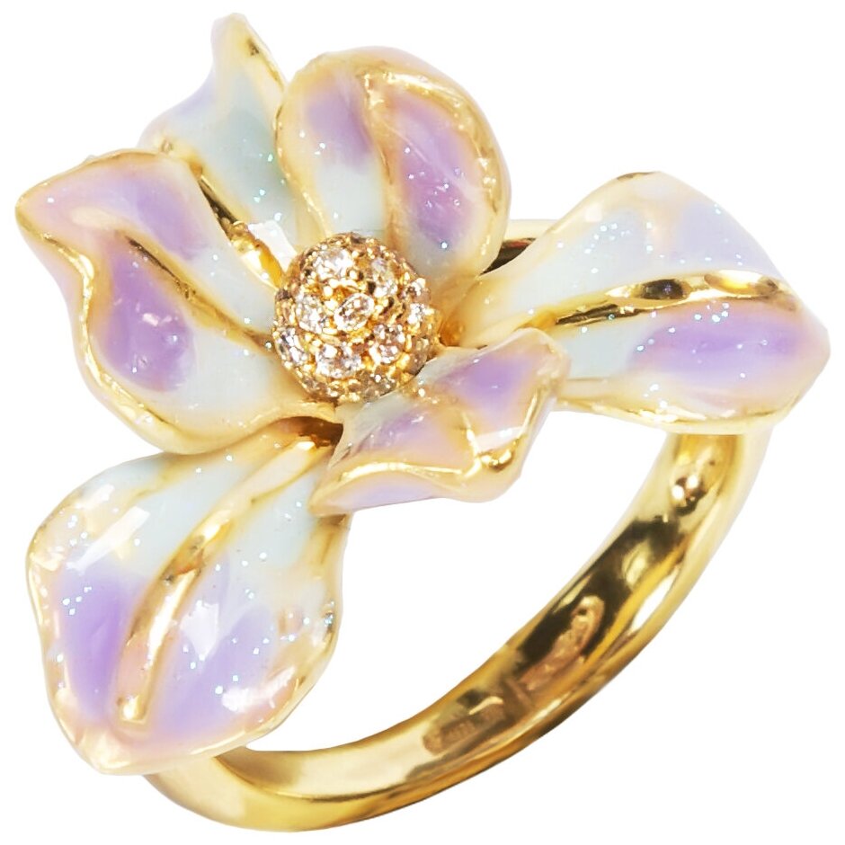 Кольцо разъемное, серебро, 925 проба, золочение, фианит, эмаль