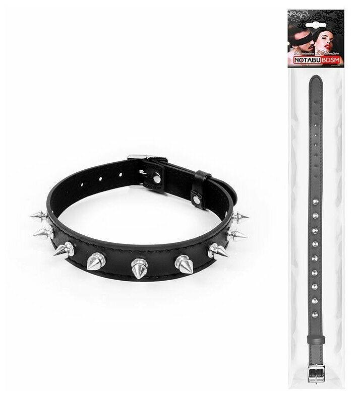 Черный ошейник с серебристыми шипами, черный с серебристым
