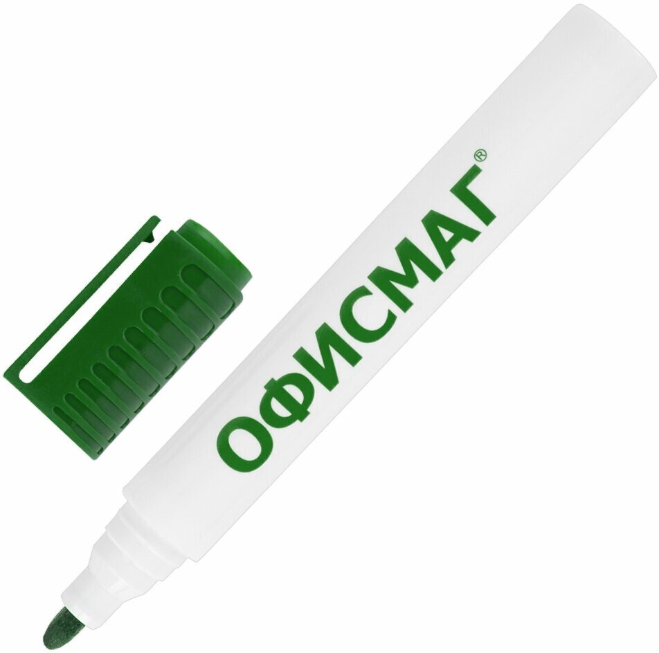 Маркер стираемый для белой доски зеленый, офисмаг, круглый наконечник, 3 мм, 152221, 152221