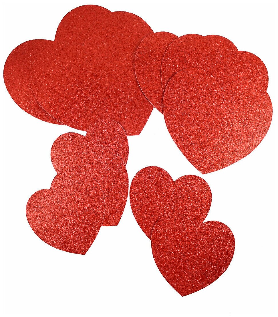Баннер-комплект Сердца красные с блеском 10 шт для декора и украшения
