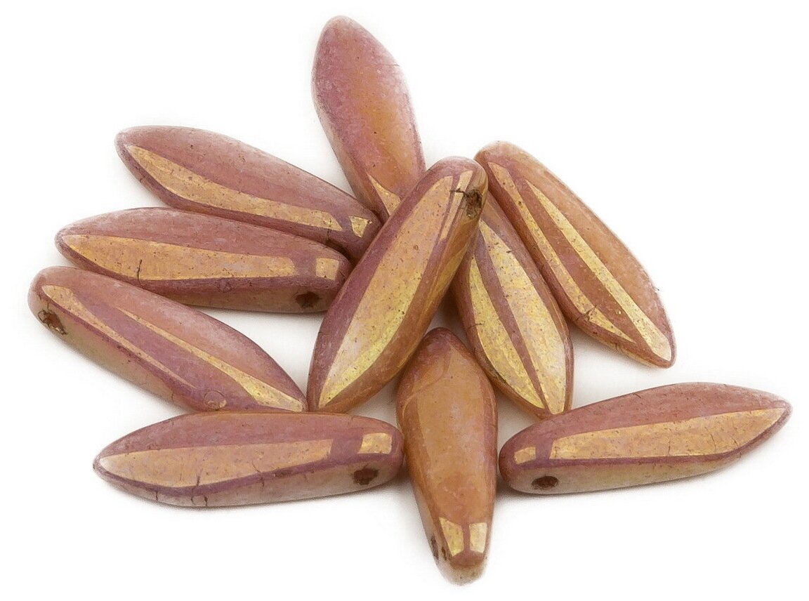 Стеклянные чешские бусины, Glass Dagger, 5х16 мм, цвет Chalk White Red Luster, 10 шт.