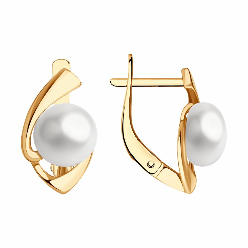 Серьги, серебро, 925 проба, золочение, жемчуг пресноводный культивированный