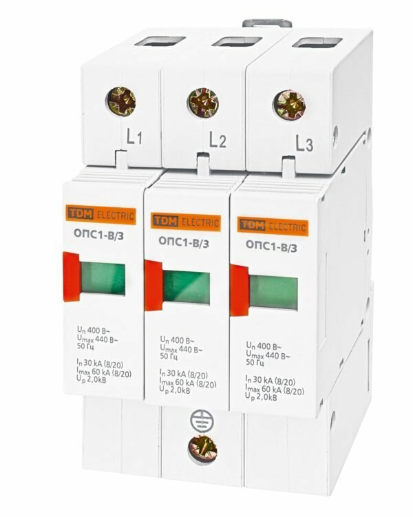 Ограничитель импульсных перенапряжений TDM ОПС1-B 3Р 30kA 400B 60kA SQ0201-0003