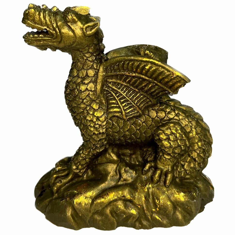 Фигурка Дракон на камне H-10,5 W-5,5 L-10 см Цвет: Бронза с позолотой