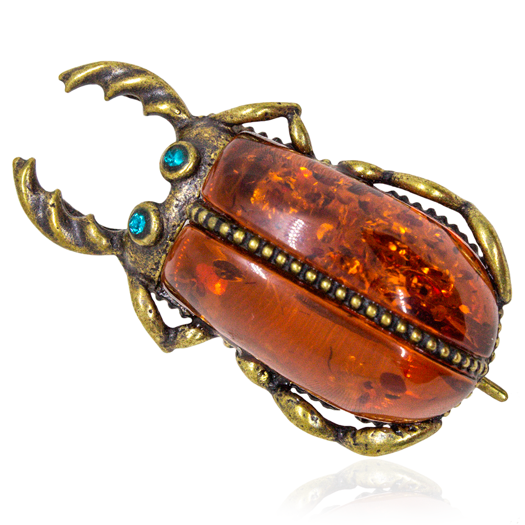 Брошь, стразы, янтарь синтетический, янтарь прессованный