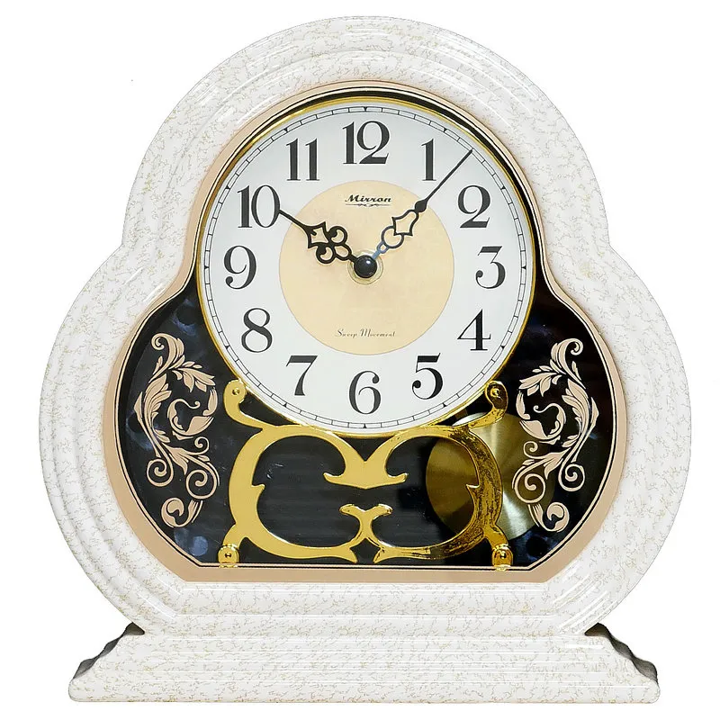Настольные белые часы MIRRON P3096A БТ/Ретро/С маятником/Домашний интерьер/под старину/часы для бабушки подарок/часы в спальню/в гостиную