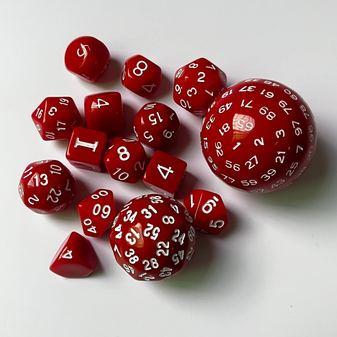 Набор из 15 кубиков красного сплошного цвета, цифровых, с 3 до 100 граней, коллекционная подарочная, персонализированная игральная кости DICE 15 наборов сплошного красного цвета