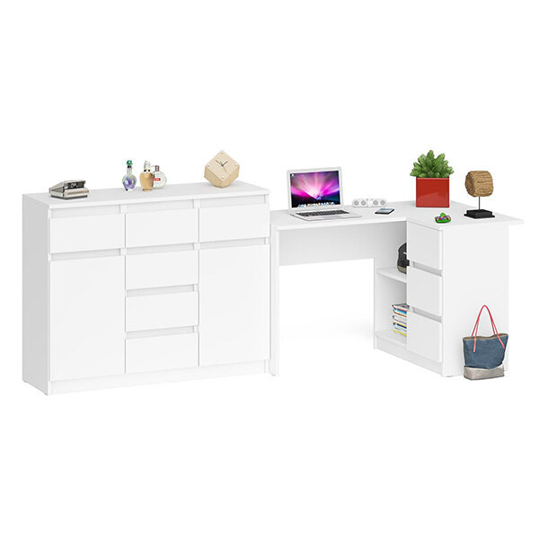 Стол компьютерный Мори МС-16 правый + Комод МК1200.4, цвет белый